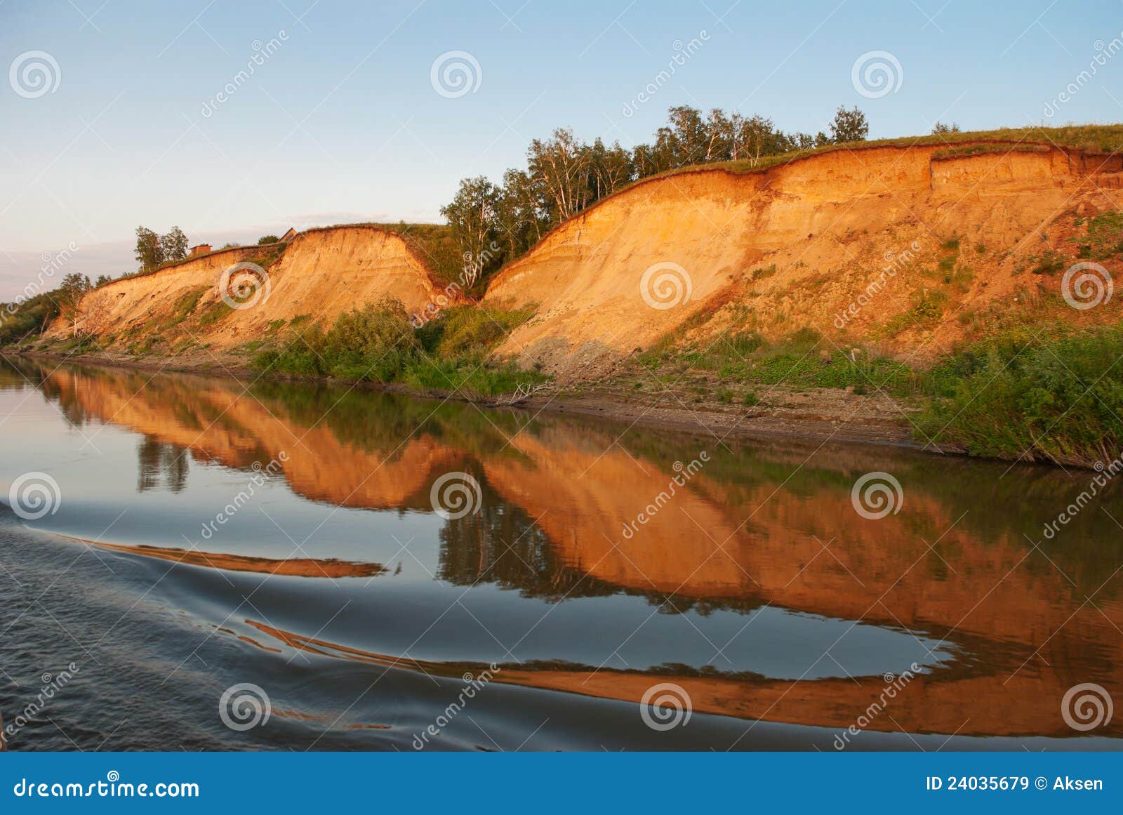 Sunset on the Irtysh River stock image. Image of reflection - 24035679