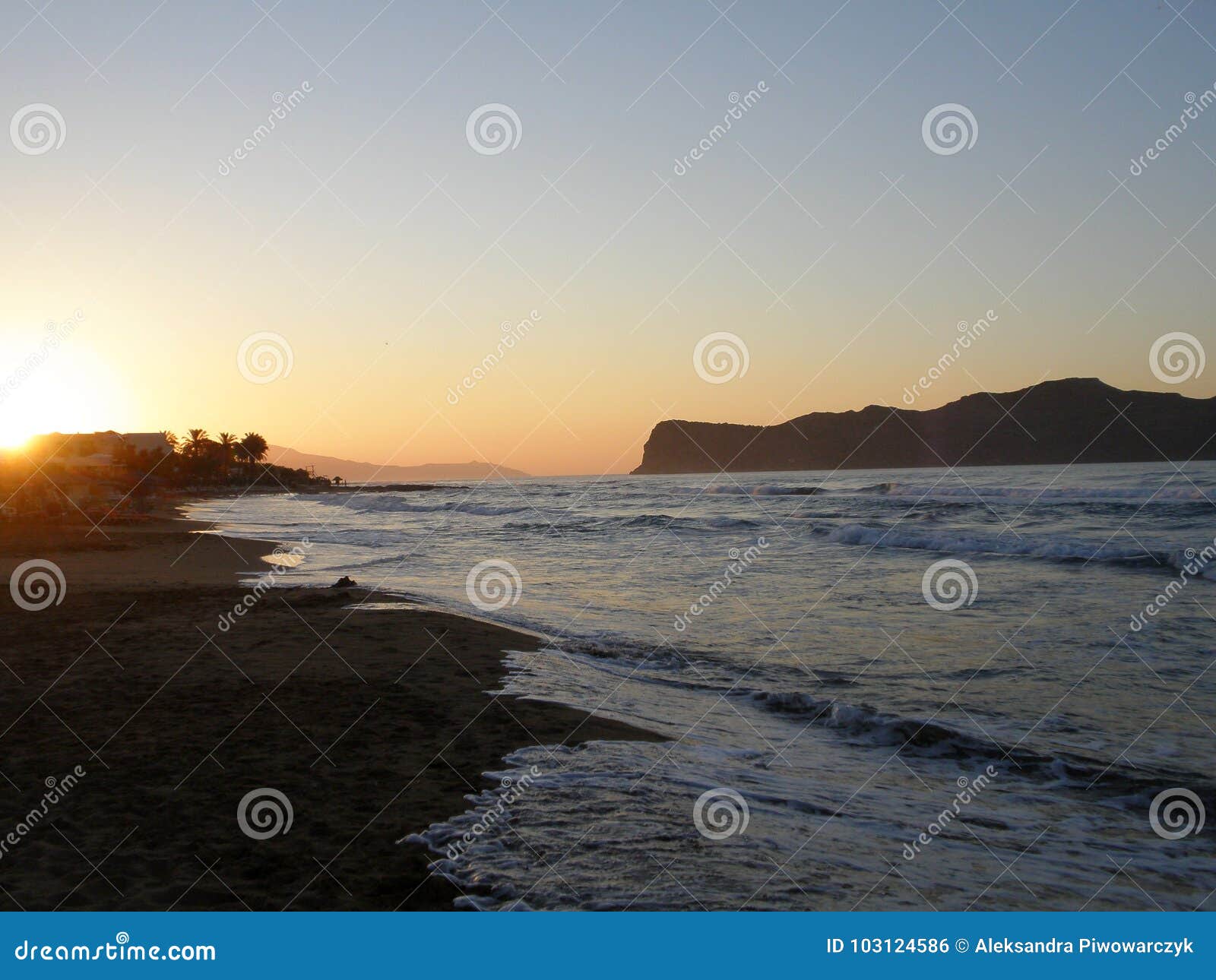 Sunset on Crete stock photo. Image of island, beach - 103124586