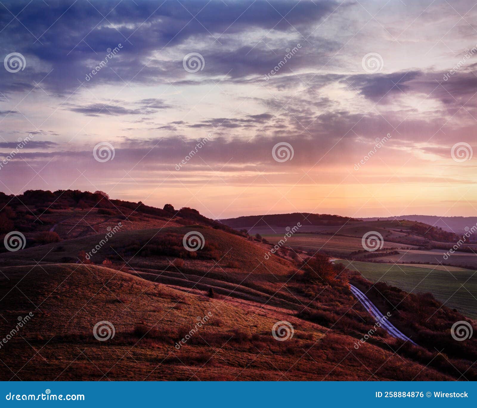 Sunset from Ivinghoe Beacon in the Chiltern Hills Area in Pitstone Hill ...