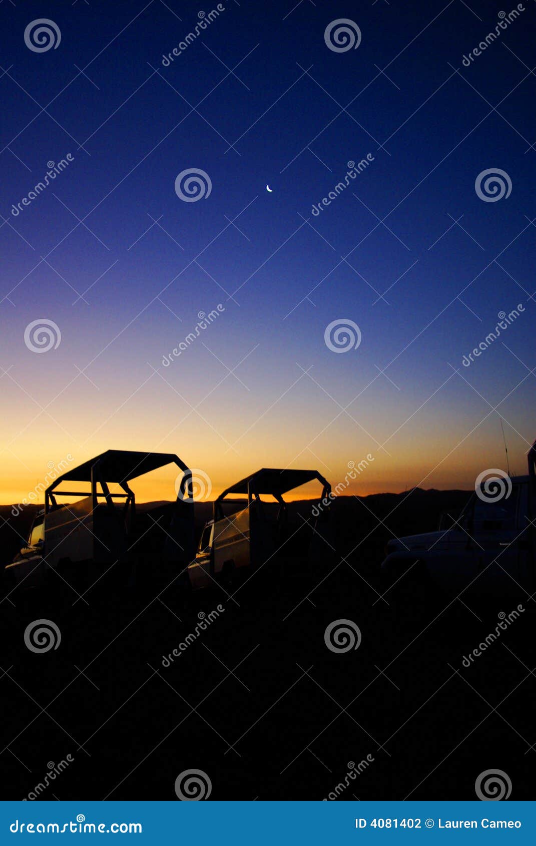 Sunset Jeeps & Moon stock photo. Image of jeep, drought - 4081402