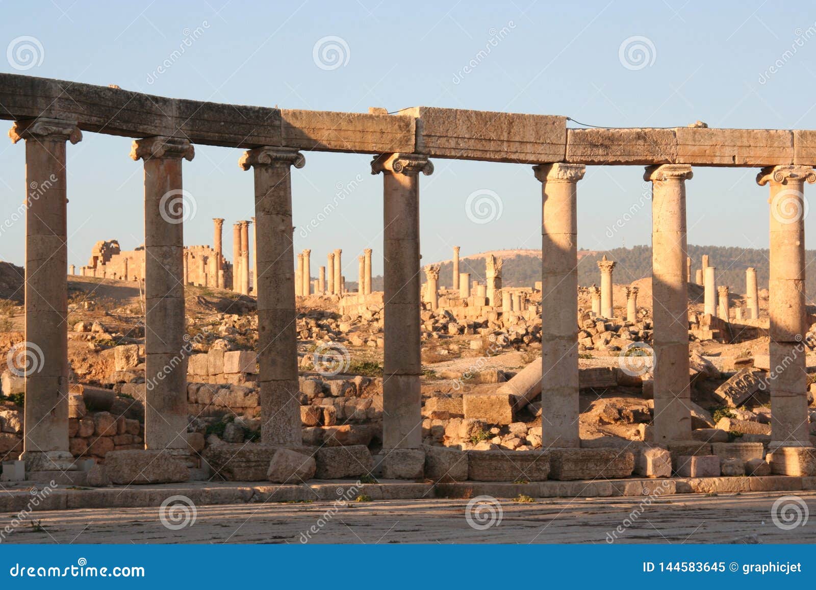 Sunset in Jerash Roman Temple, Jordan Stock Image - Image of blue, arab ...