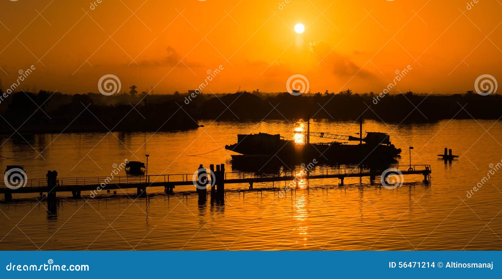 Sunset Jetty Silhouette Orange Sky Nature by the Sea Stock Photo ...