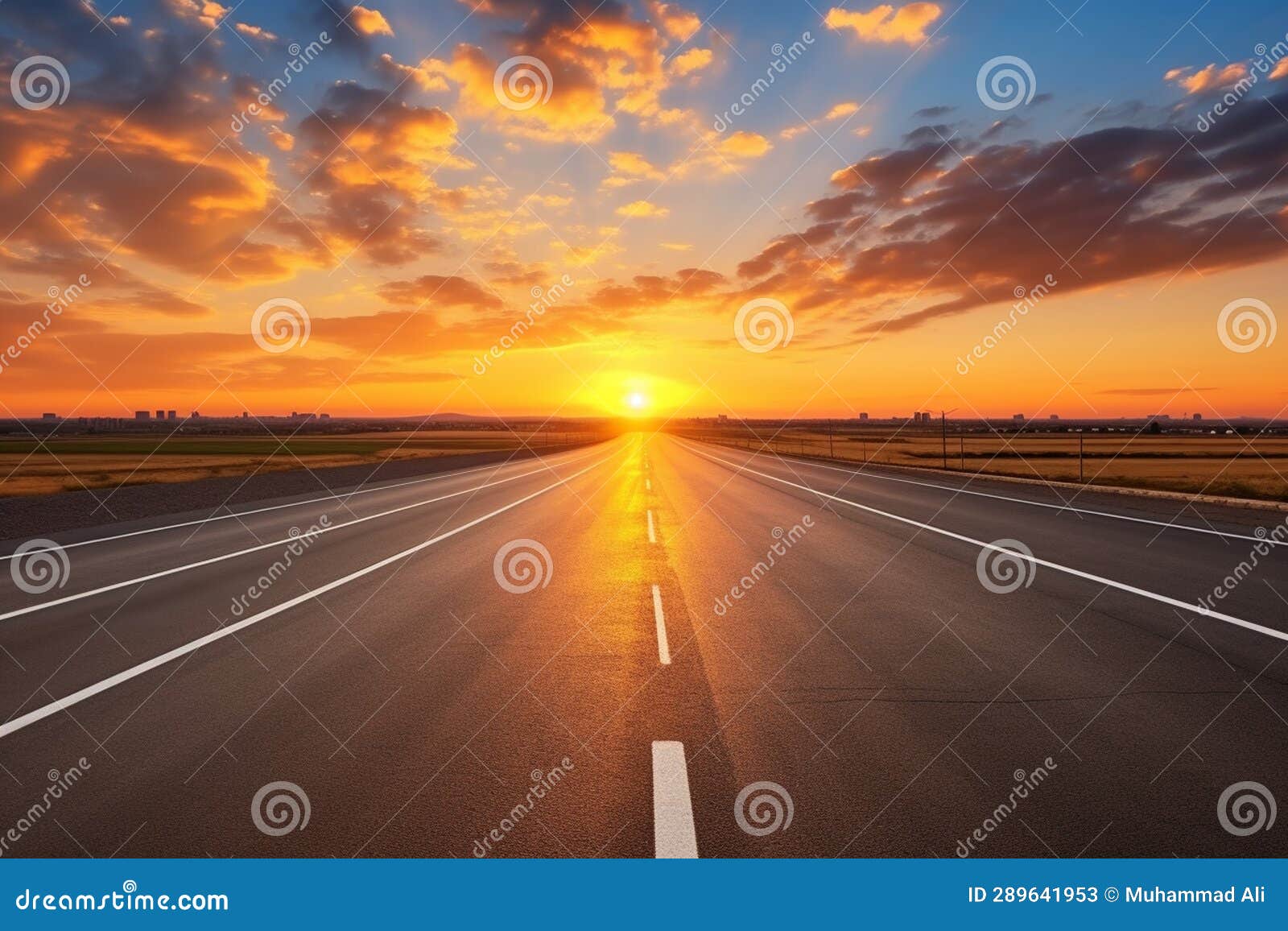 Sunset Journey on an Empty Road. Generative AI Stock Image - Image of ...