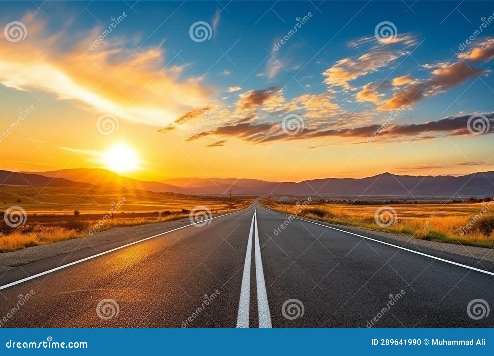 Sunset Journey on an Empty Road. Generative AI Stock Photo - Image of ...