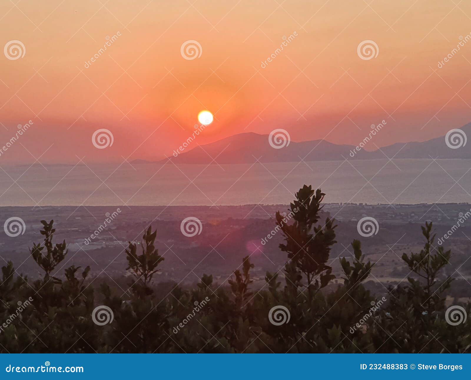 Sunset Kos mountains stock image. Image of horizon, sunrise - 232488383