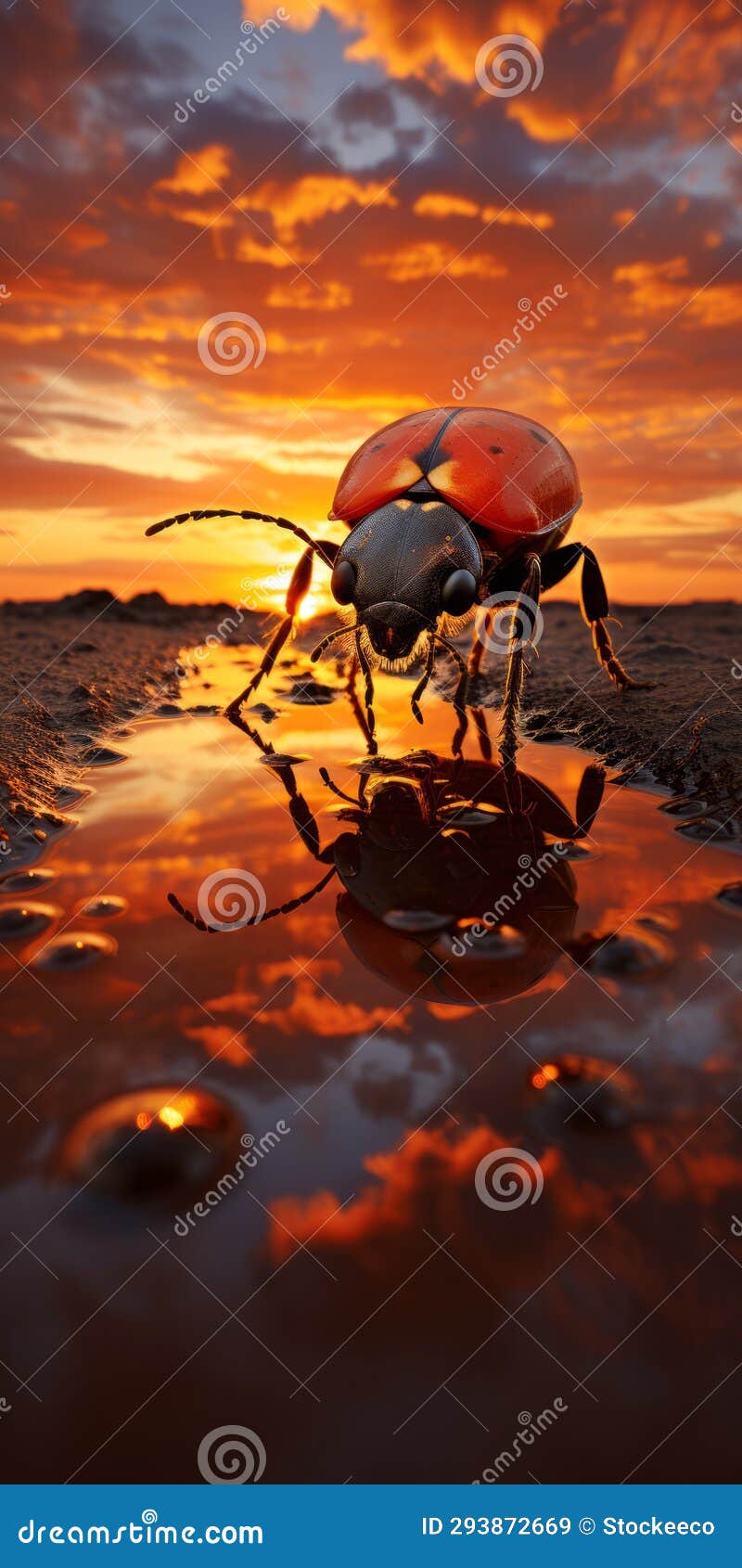 Sunset Ladybug: Photorealistic Artwork with Dramatic Perspective Stock ...