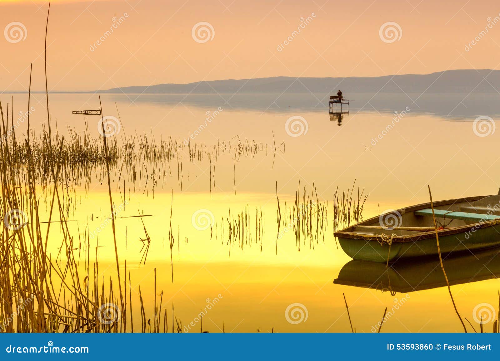 Sunset on the Lake Balaton with a Boat Stock Photo - Image of blue ...