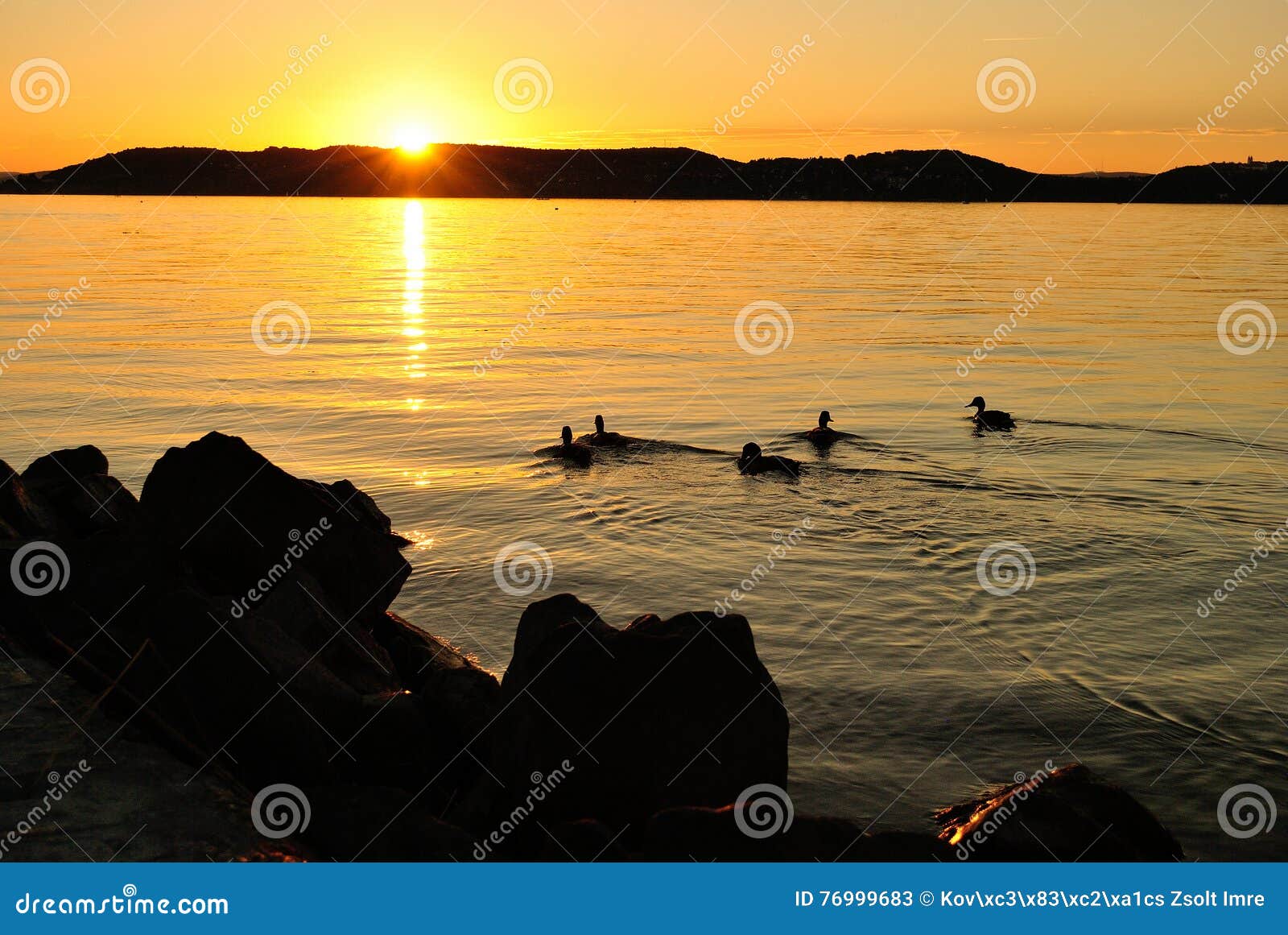 Sunset on Lake Balaton. stock image. Image of balaton - 76999683