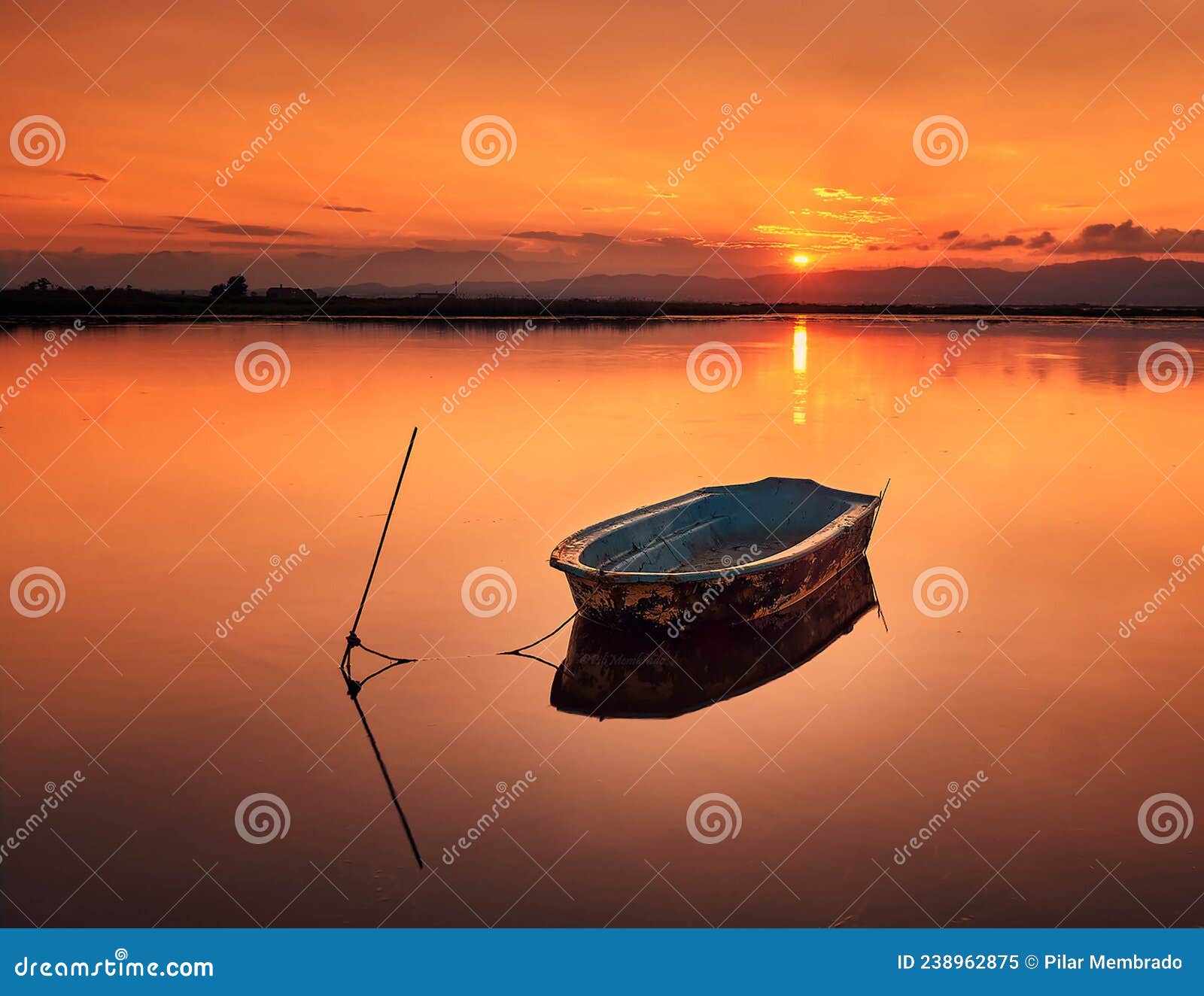 Sunset on the Lake with a Boat Stock Image - Image of nature, outdoors ...