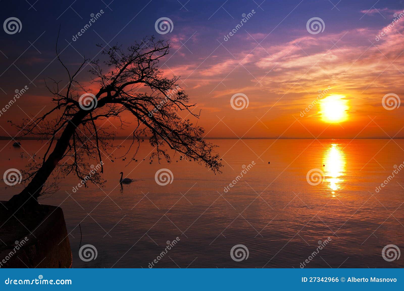 Sunset at the Lake - Garda Lake - Italy Stock Photo - Image of fiery ...