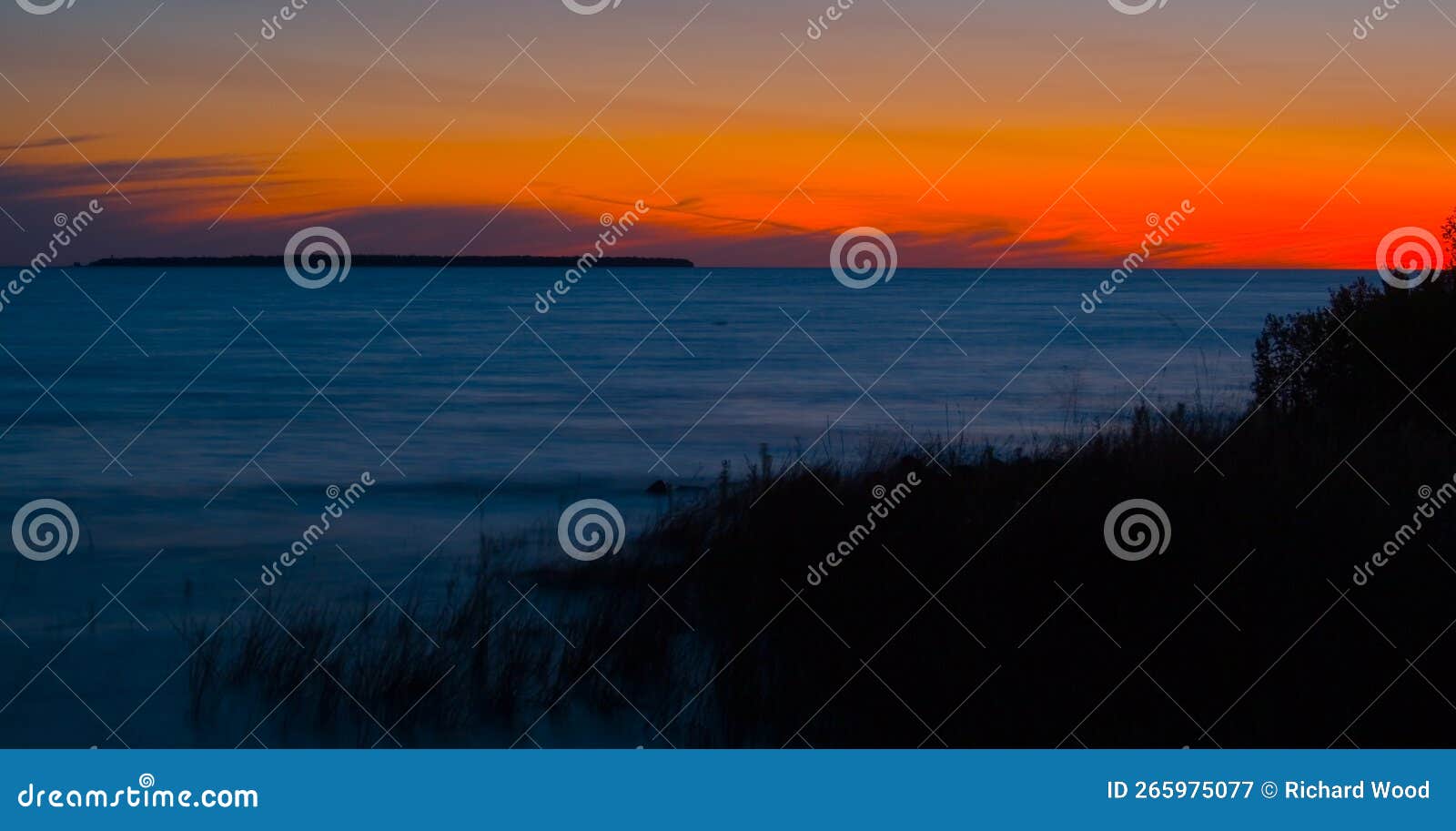Sunset on Lake Michigan, Upper Peninsula, Michigan in Summer Stock ...