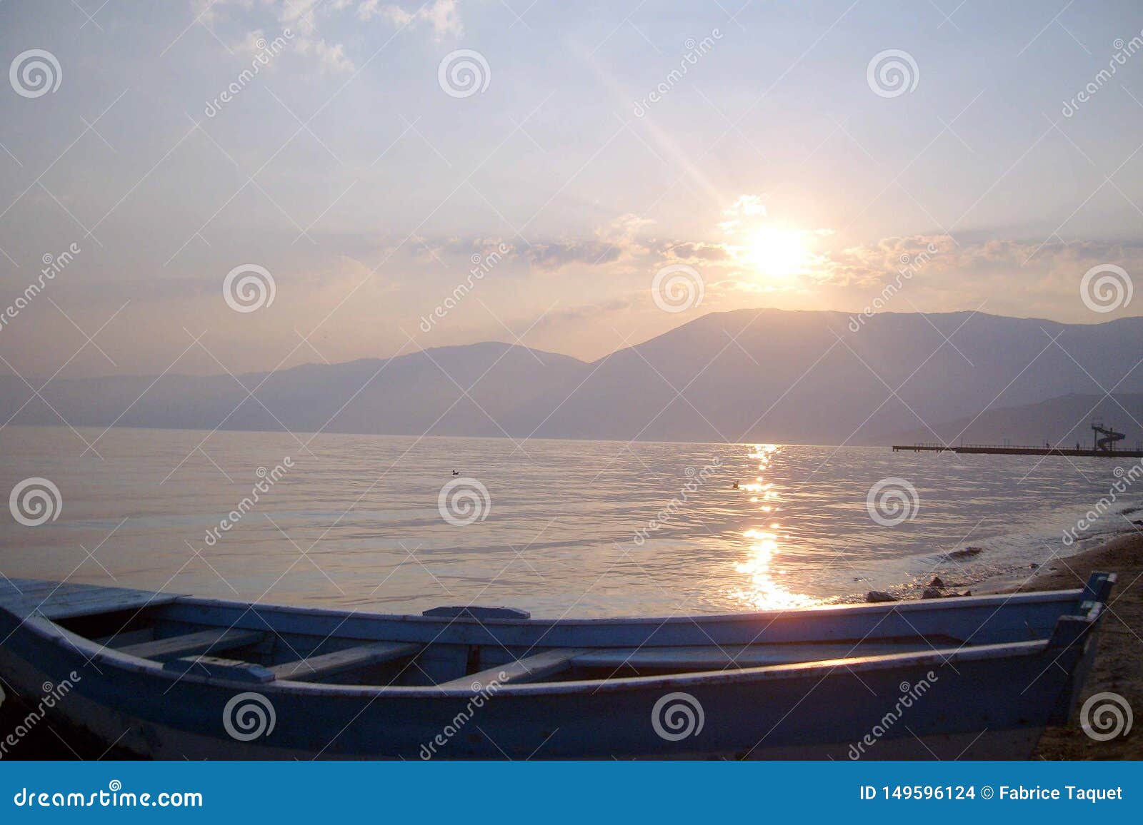 Sunset on the Lake Ohrid Albania Stock Photo - Image of boat, water ...