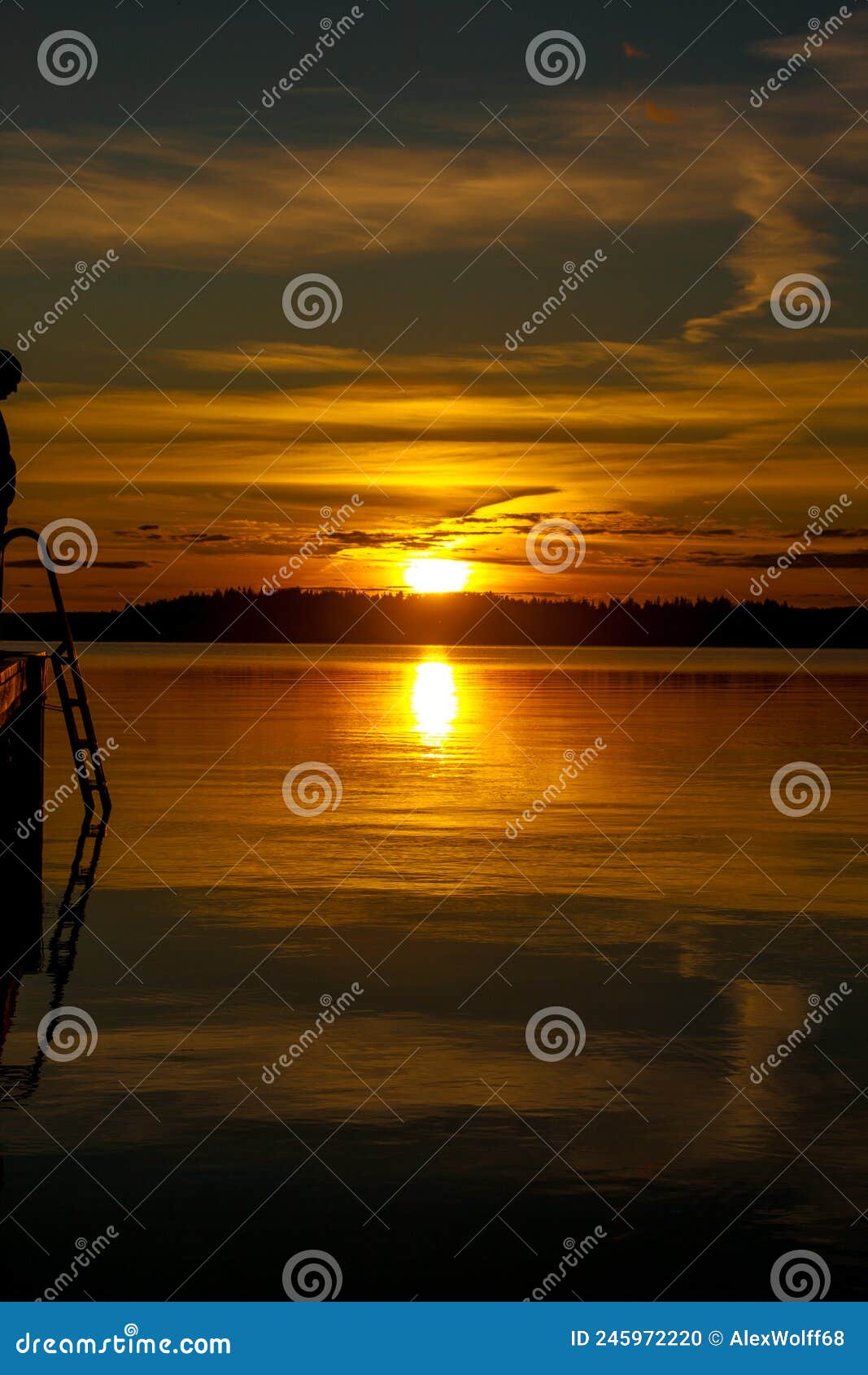 Sunset at the lake Unden stock photo. Image of vacation - 245972220