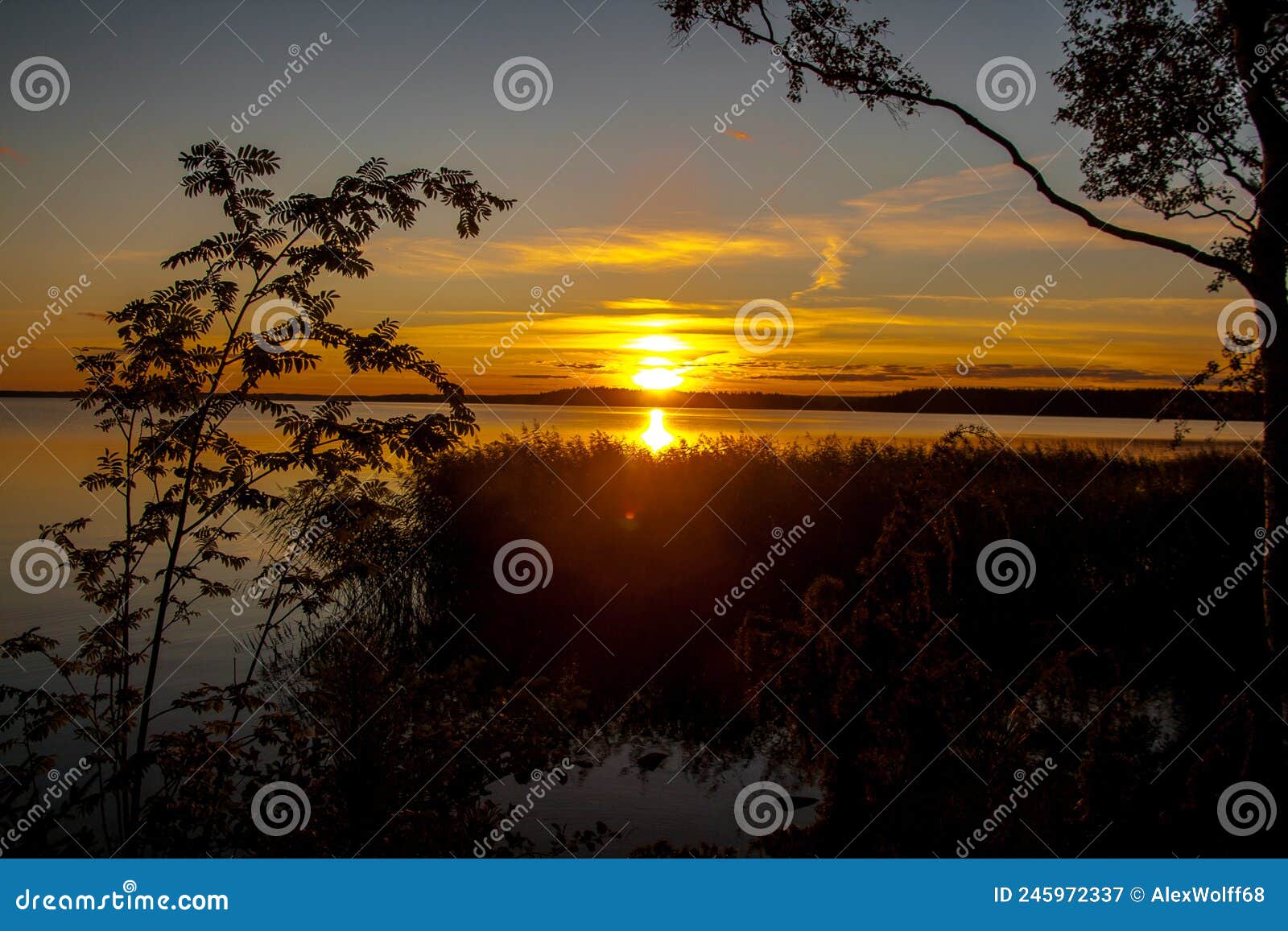 Sunset at the lake Unden stock image. Image of quietness - 245972337