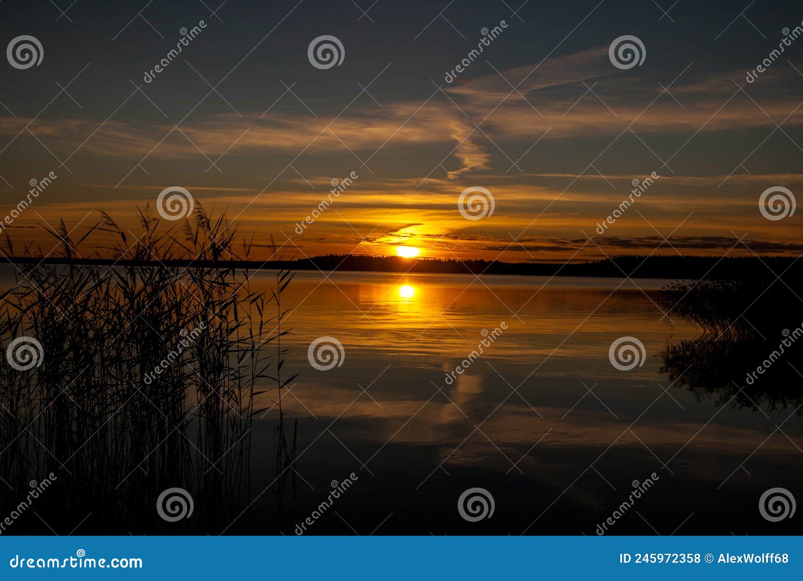 Sunset at the lake Unden stock photo. Image of wood - 245972358