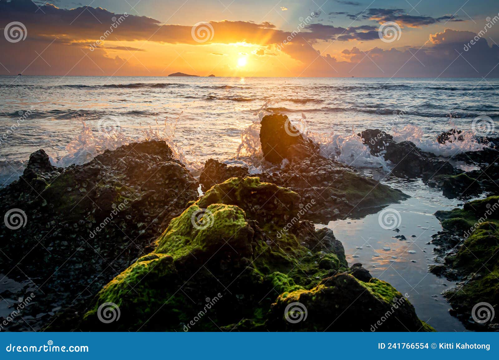 Sunset Landscape on the Beach Rocks in Foreground Stock Photo - Image ...