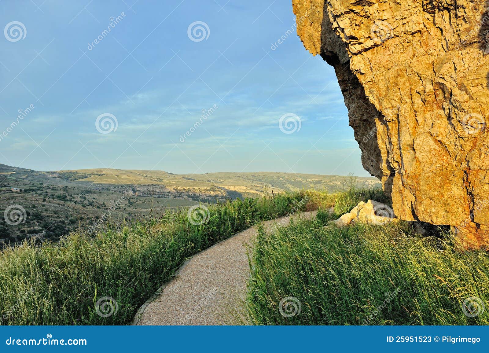 Sunset Landscape with Big Rock and Mountain View. Stock Image - Image ...