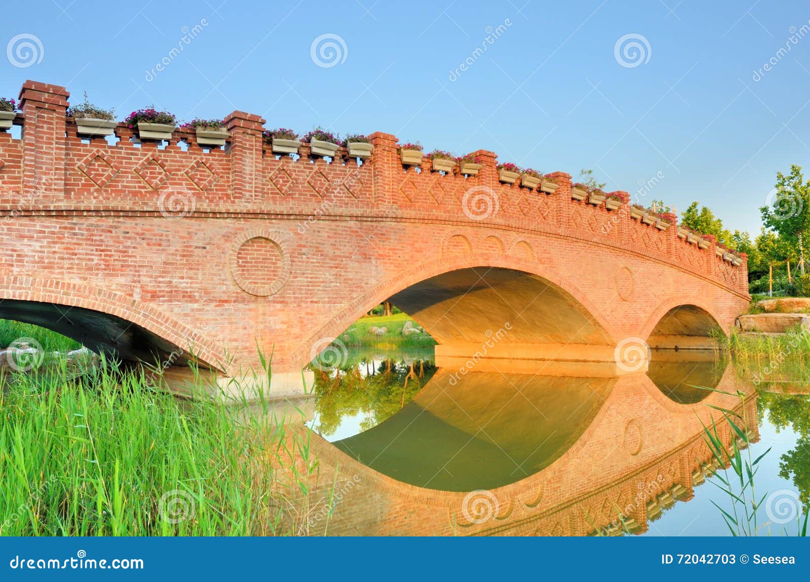 Sunset Landscape with Brick Arch Bridge Stock Image - Image of brick ...