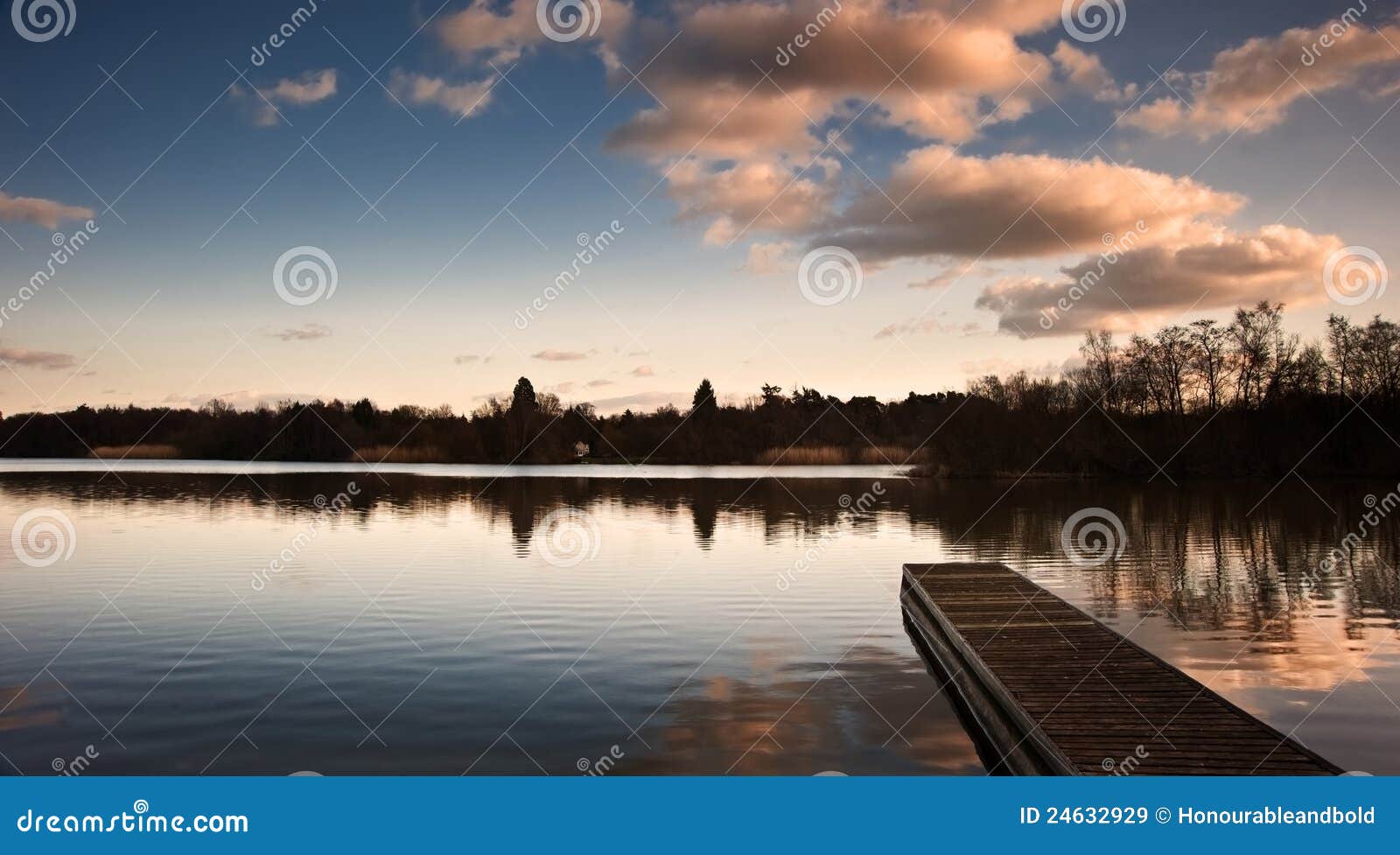 Sunset Landscape Over Jetty on Lake Stock Image - Image of sunset ...