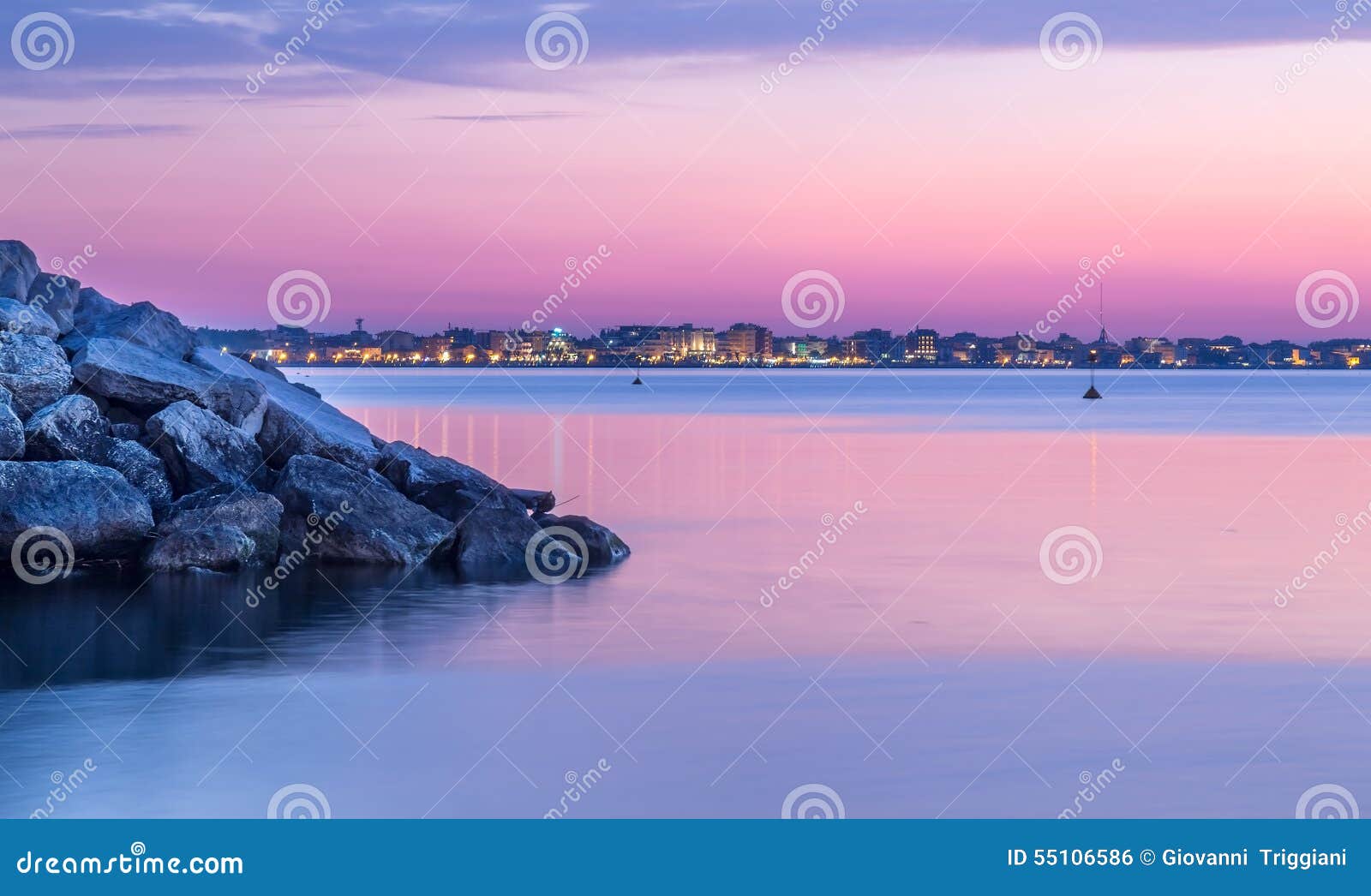 Sunset Landscape Over Sea. Rimini at Dusk Stock Photo - Image of ...