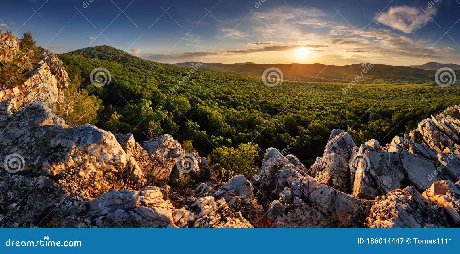 Sunset Landscape Panorame with Spring Forest - Tribec, Slovakia Stock ...
