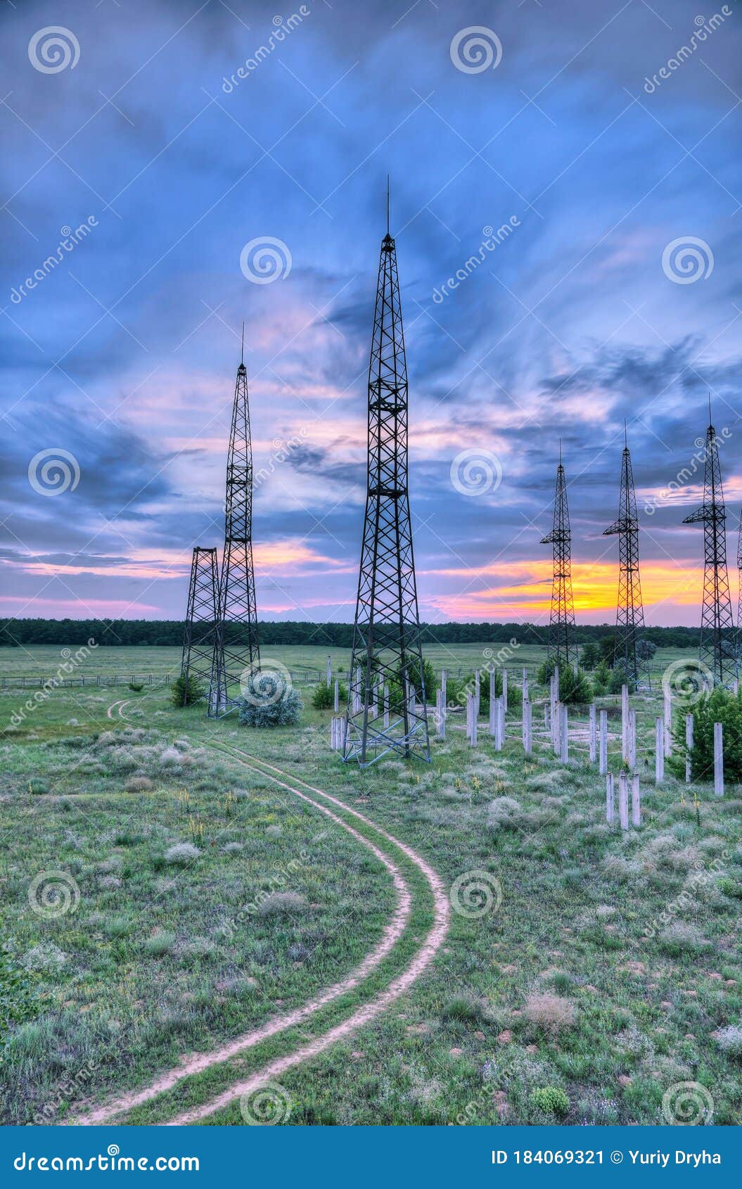 Sunset Landscape with Power Lines Stock Image - Image of lines ...