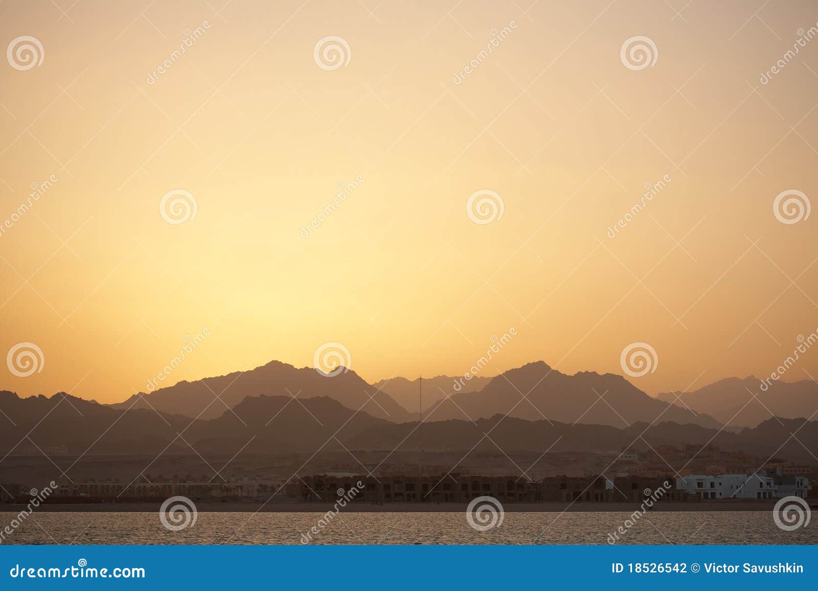 Sunset Landscape - Sea, Mountains, Yellow Sky Stock Photo - Image of ...