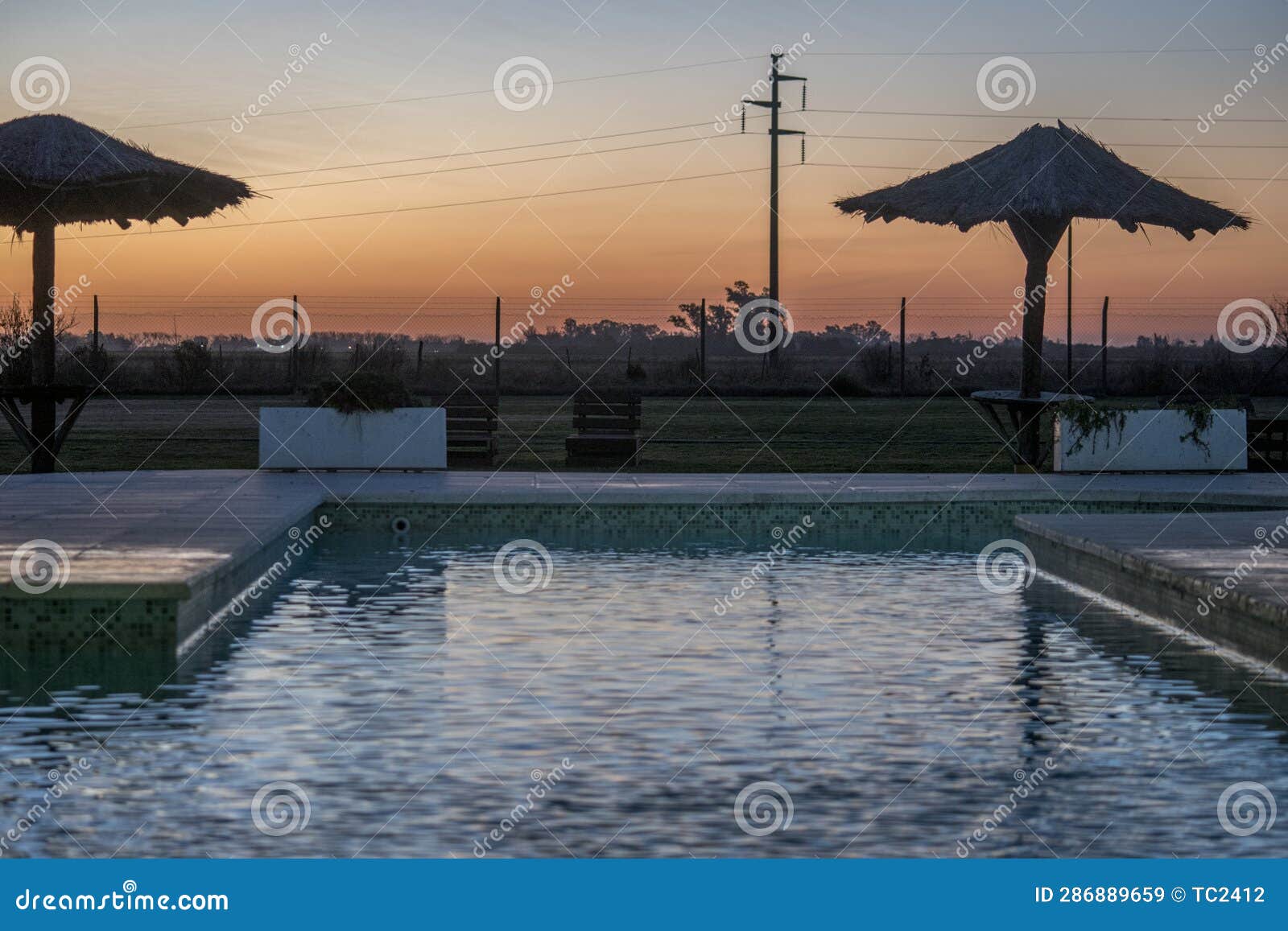 Sunset Landscape Seen from the Pool Stock Image - Image of outdoors ...