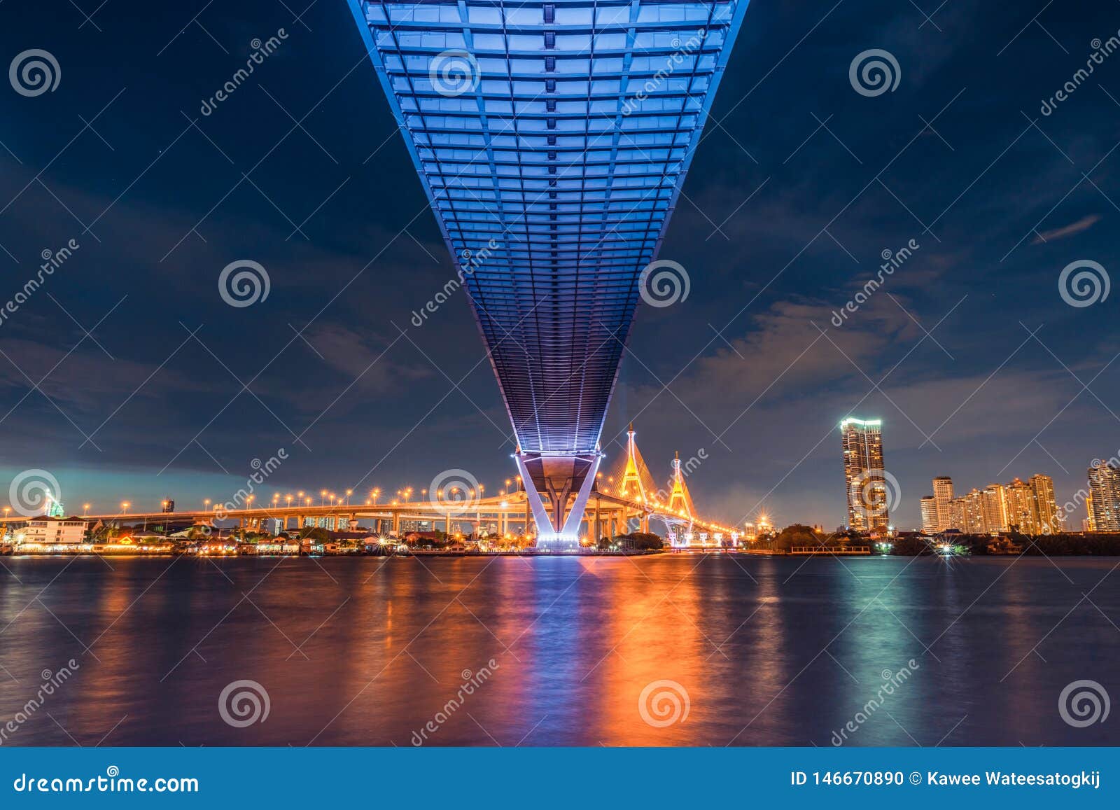 Sunset Landscape View from Under Highway Bridge. Transportation ...