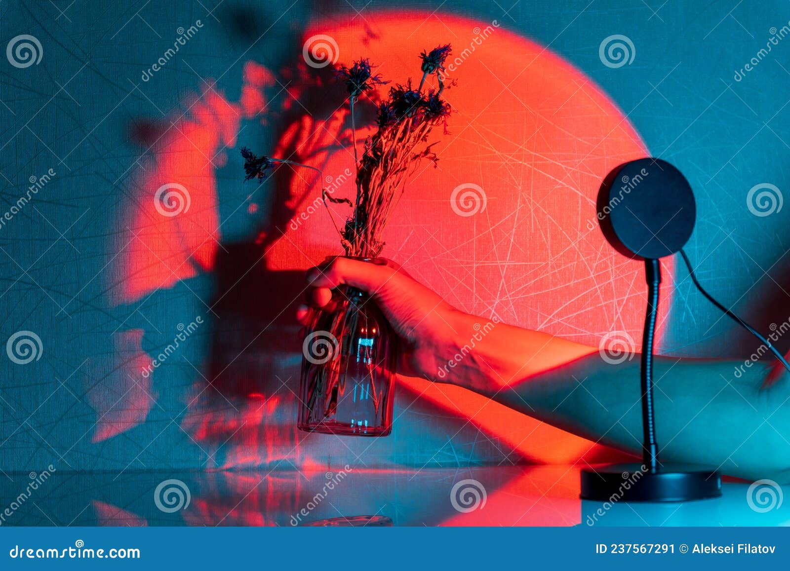 Sunset LED RGB Lighting Decor. Shadow on Surface Illuminated by ...