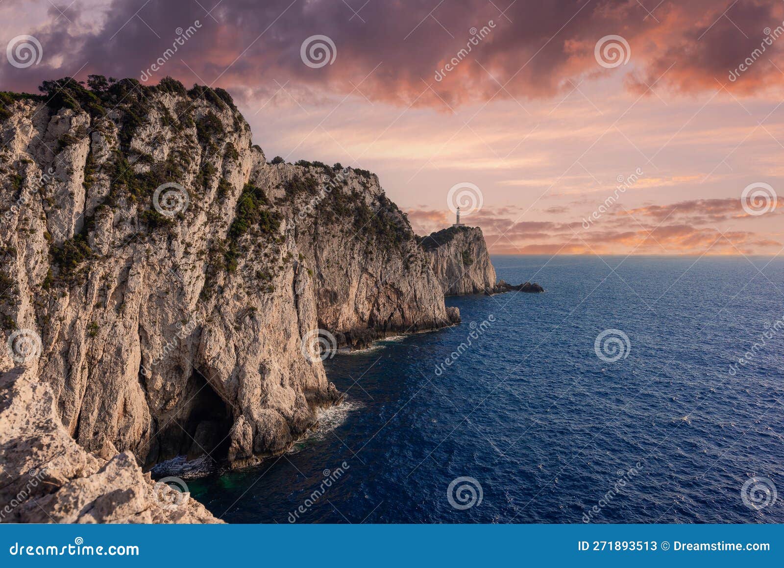 Sunset at Lefkada Lighthouse Stock Image - Image of lighthouse, outdoor ...