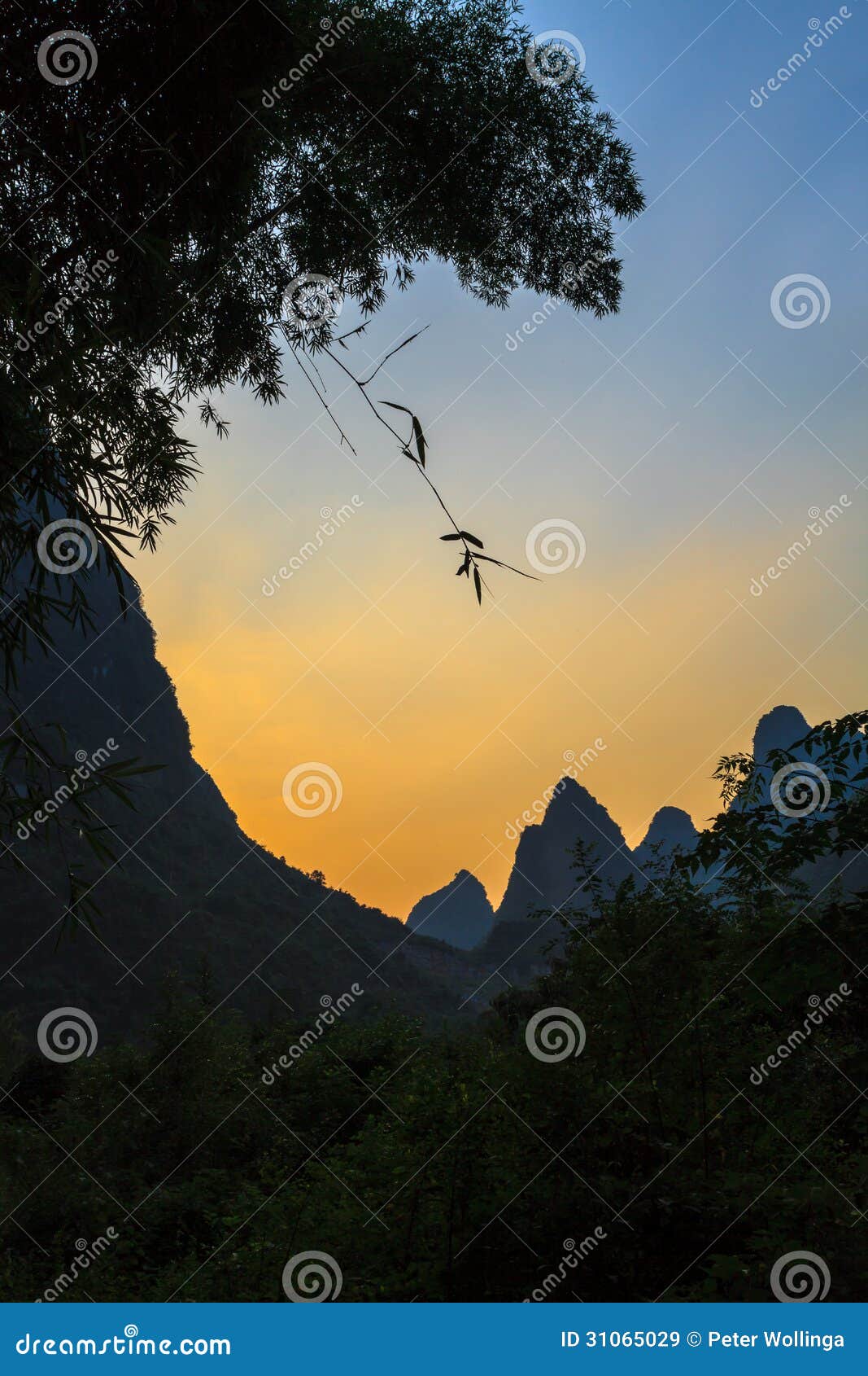 Sunset at the Li River Mountains in China Stock Image - Image of guilin ...