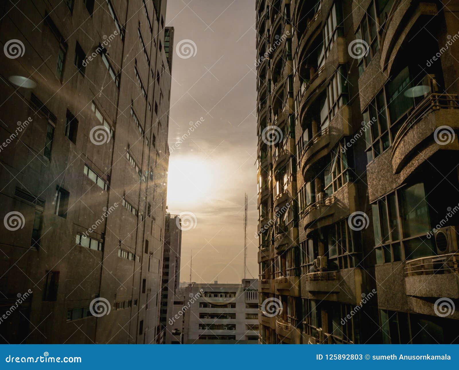 Sunset Light between the Building Stock Image - Image of office ...