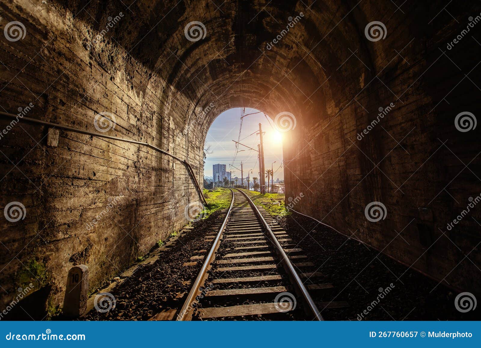 Sunset Light at the End of Railroad Tunnel Stock Image - Image of arch, entrance: 267760657