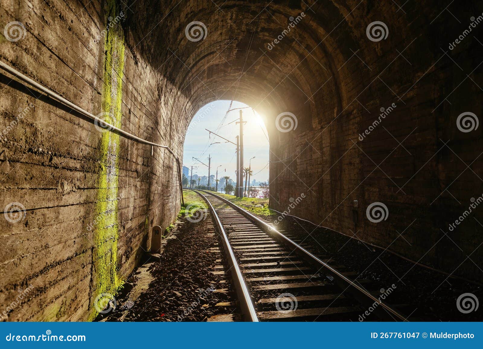 Sunset Light at the End of Railroad Tunnel Stock Image - Image of ...