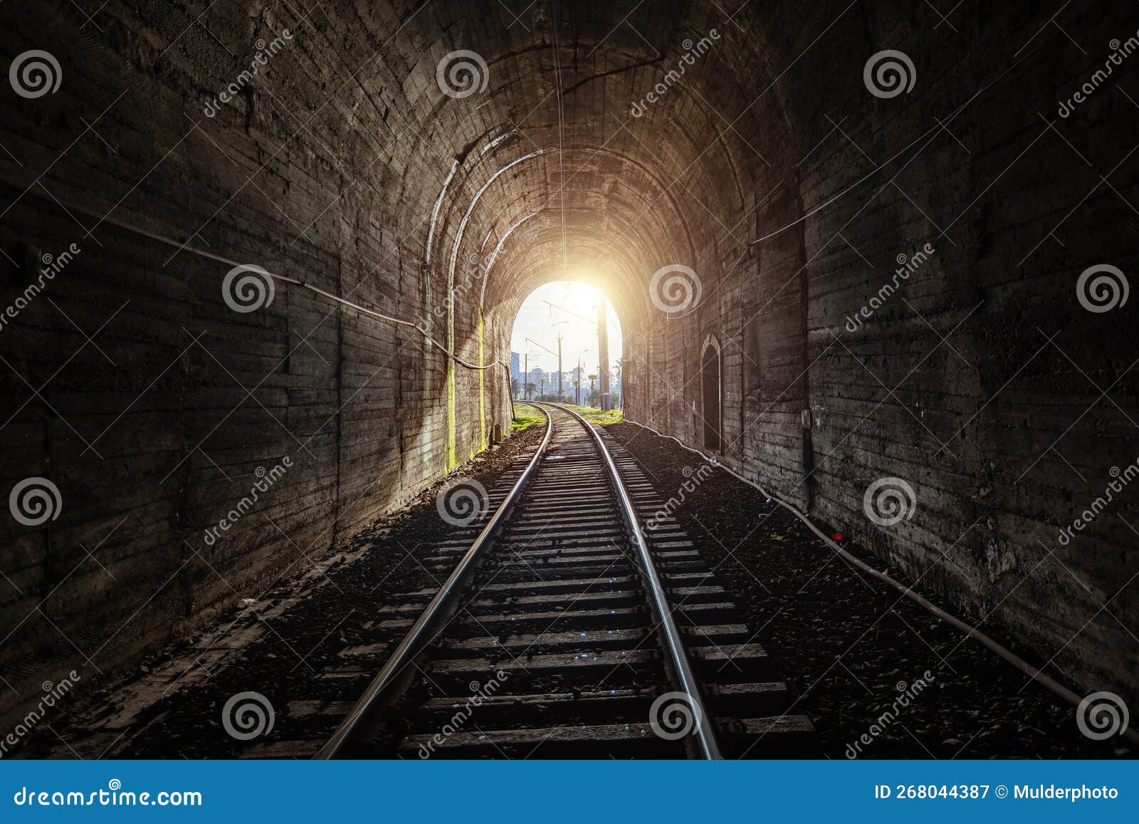 Sunset Light at the End of Railroad Tunnel Stock Image - Image of rail ...