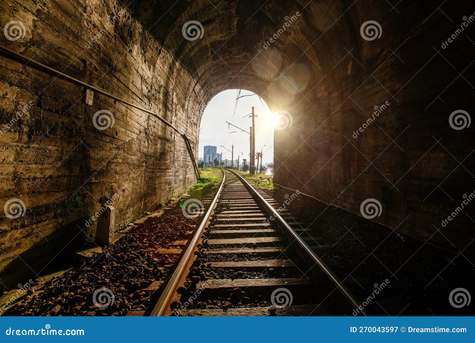 Sunset Light at the End of Railroad Tunnel Stock Image - Image of ...