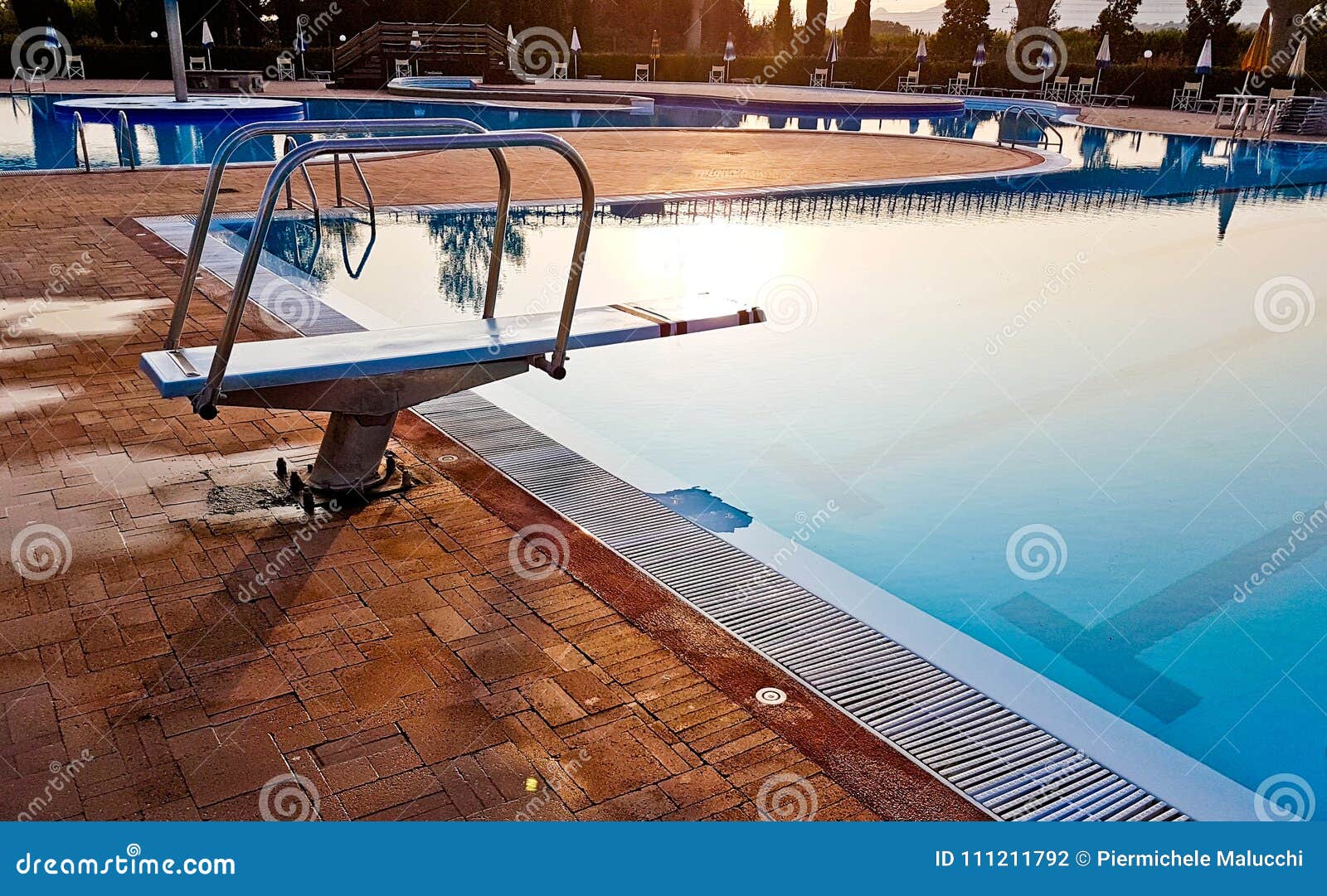 Pool without People in the Light of the Sunset Stock Photo - Image of ...