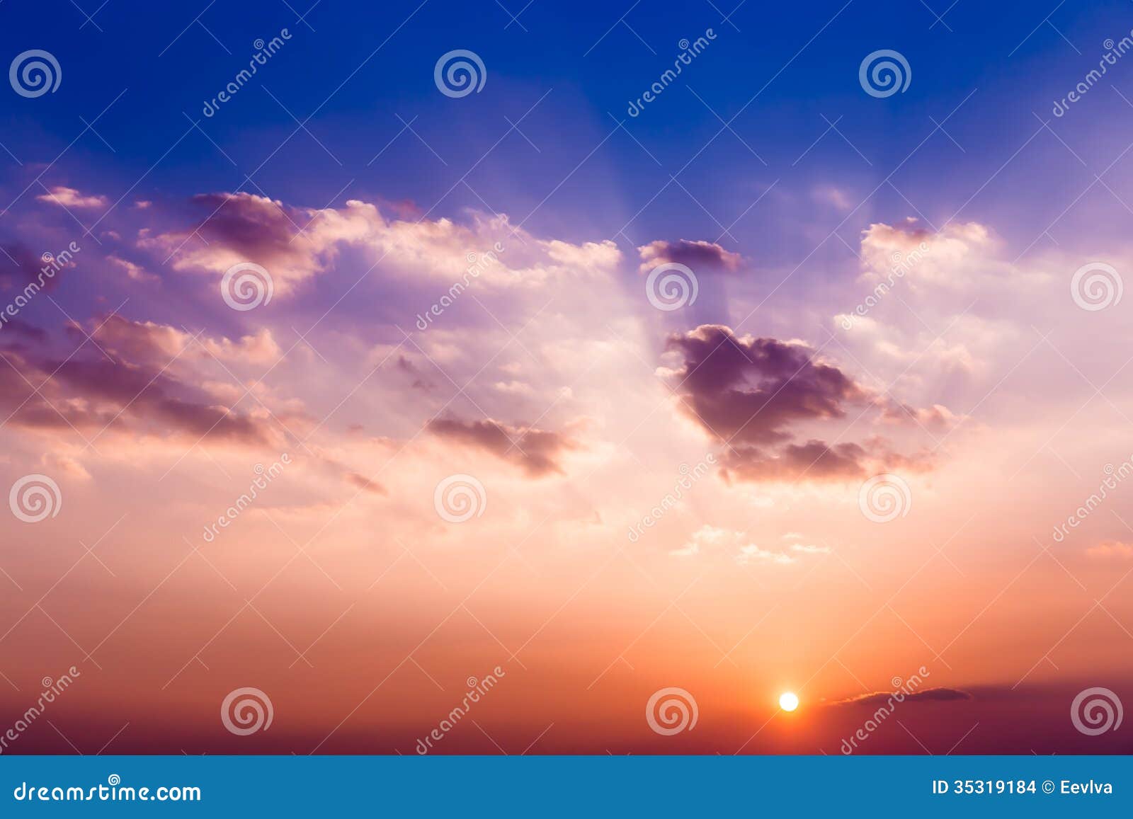 Sunset with light rays. stock photo. Image of majestic - 35319184
