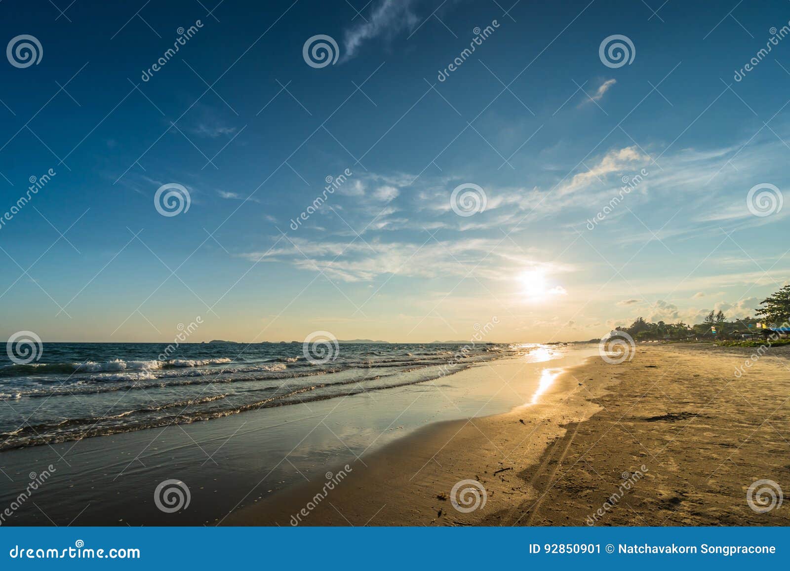 Sunset Light Shimmering Water Surface on Tropical Beach Stock Image ...