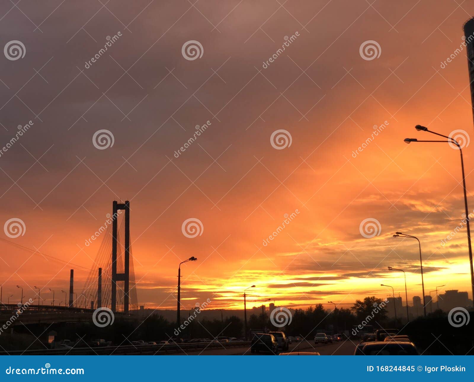 Sunset lantern and bridge stock image. Image of america - 168244845