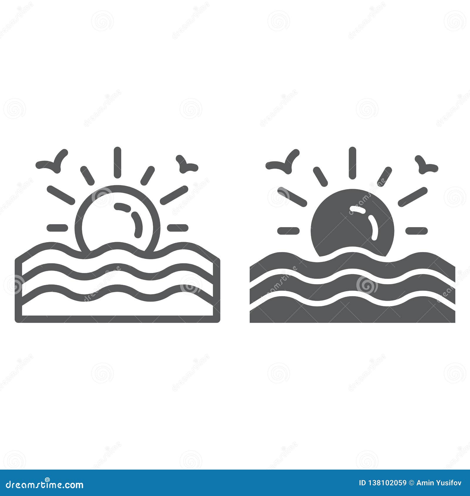 Sunset Line and Glyph Icon, Sunrise and Ocean, Sun Sign, Vector ...