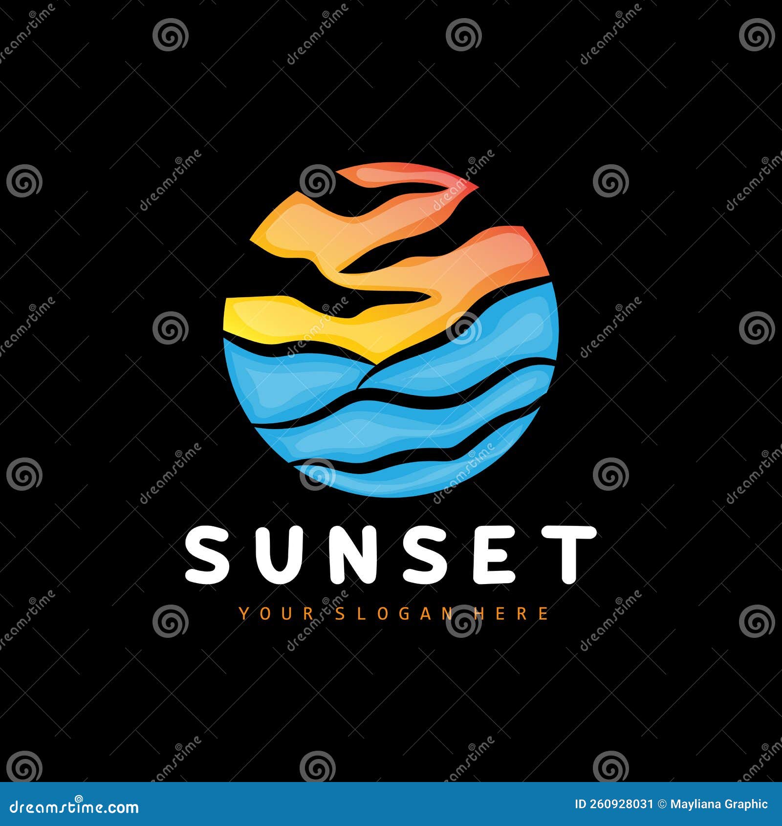 Sunset Logo, Beach Design, River and Sun Illustration, Vector Enjoying ...