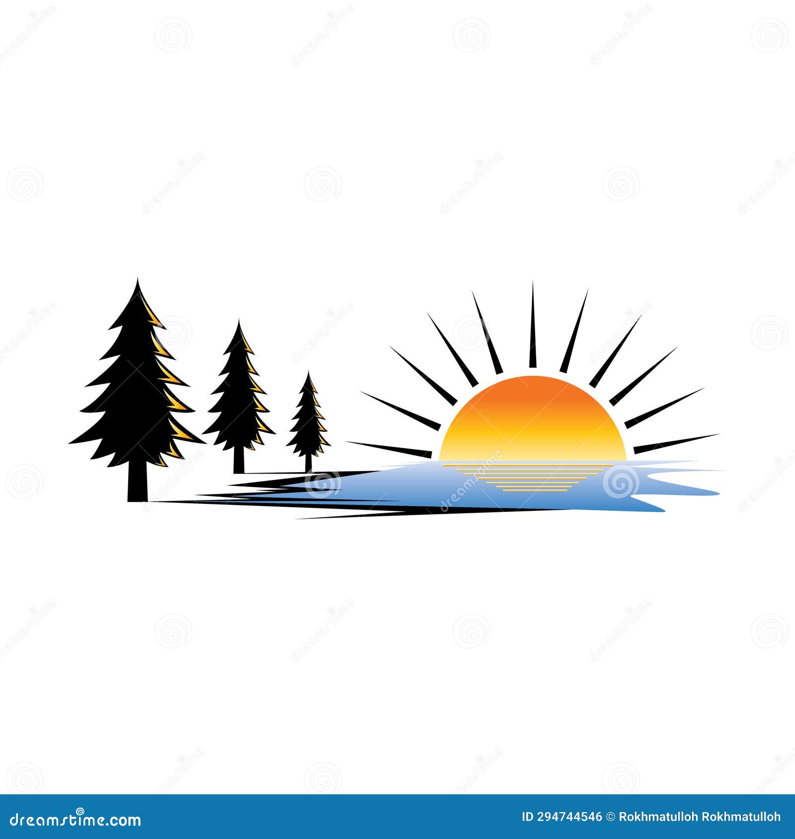 Sunset Logo Nature Illustration Landscape Vector Tree Stock ...