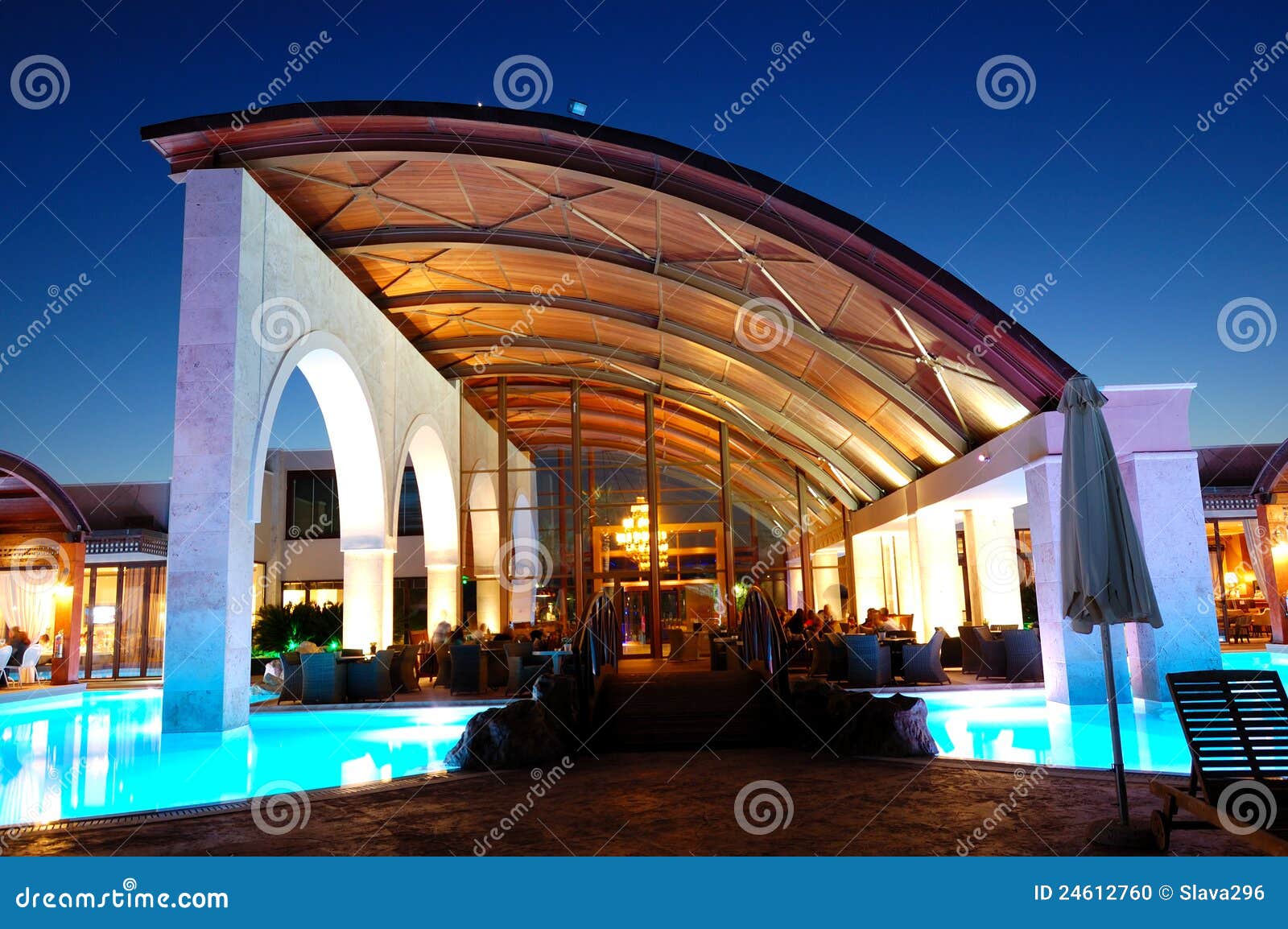 Sunset at the luxury hotel stock photo. Image of summer - 24612760
