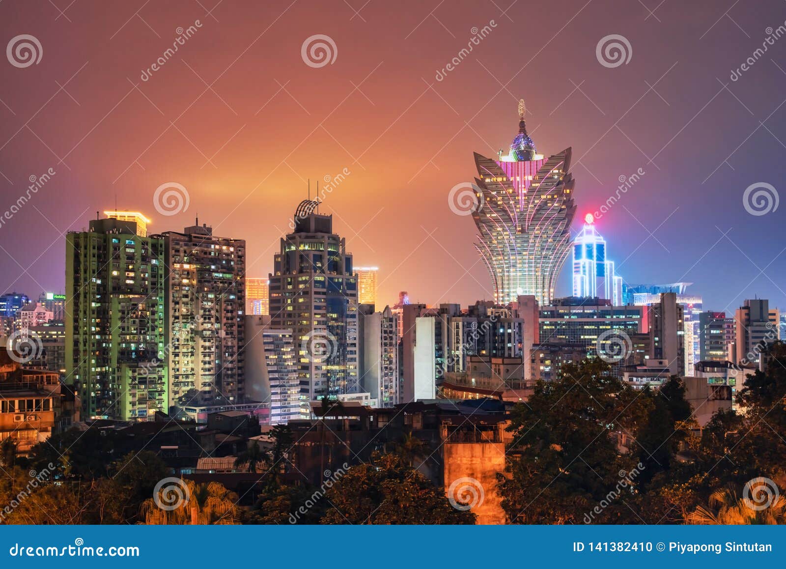 Sunset at Macau City Twilight Skyline,China Stock Photo - Image of ...