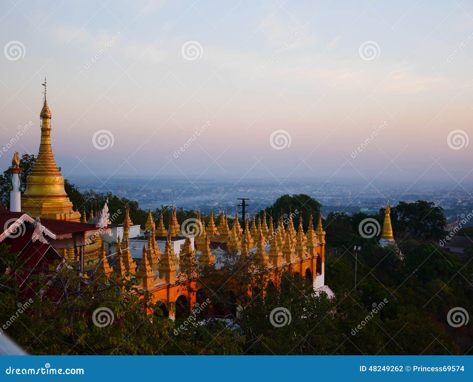 Sunset at Mandalay Hill stock photo. Image of temple - 48249262