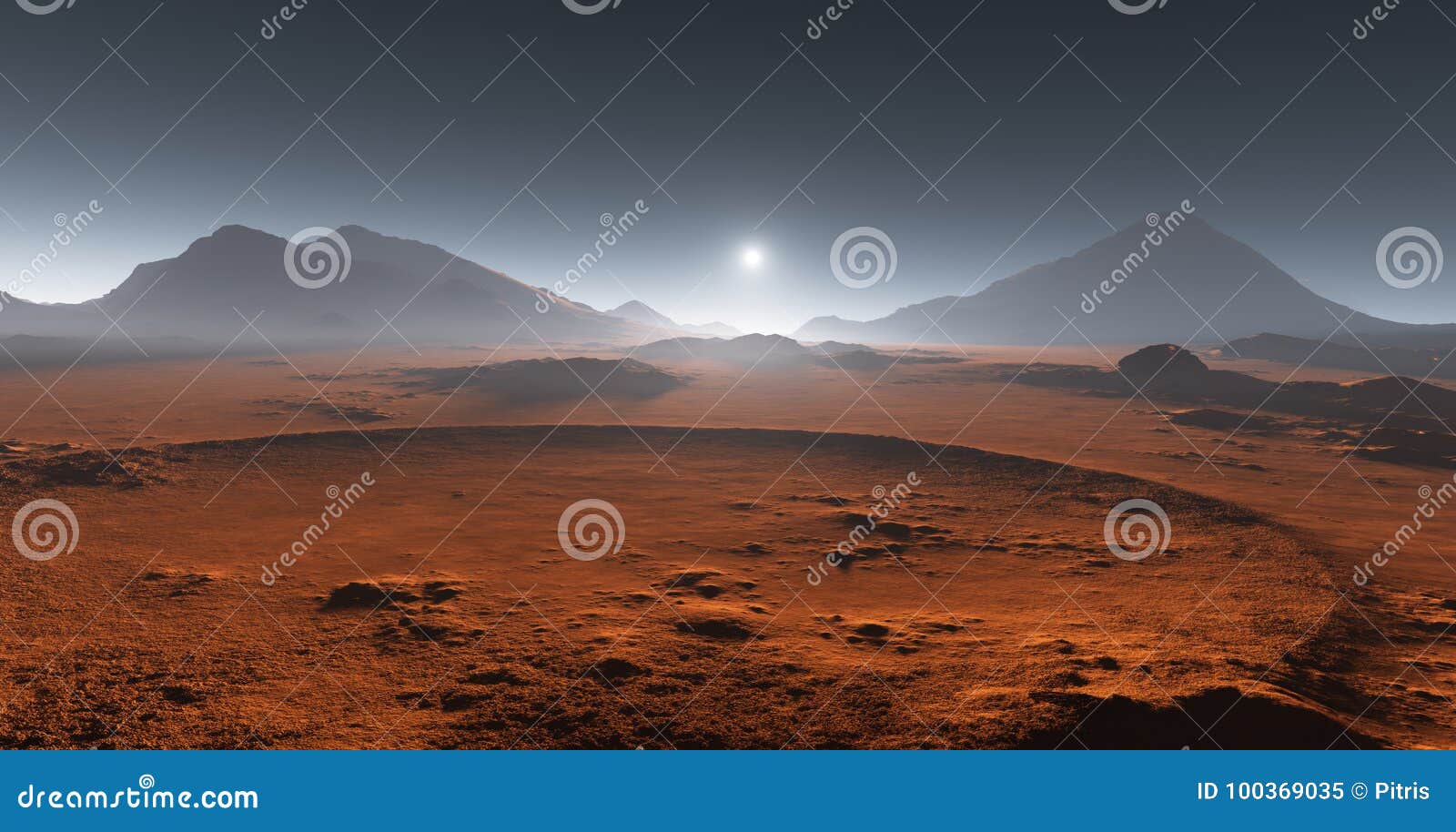 Sunset on Mars. Martian Landscape Stock Illustration - Illustration of ...