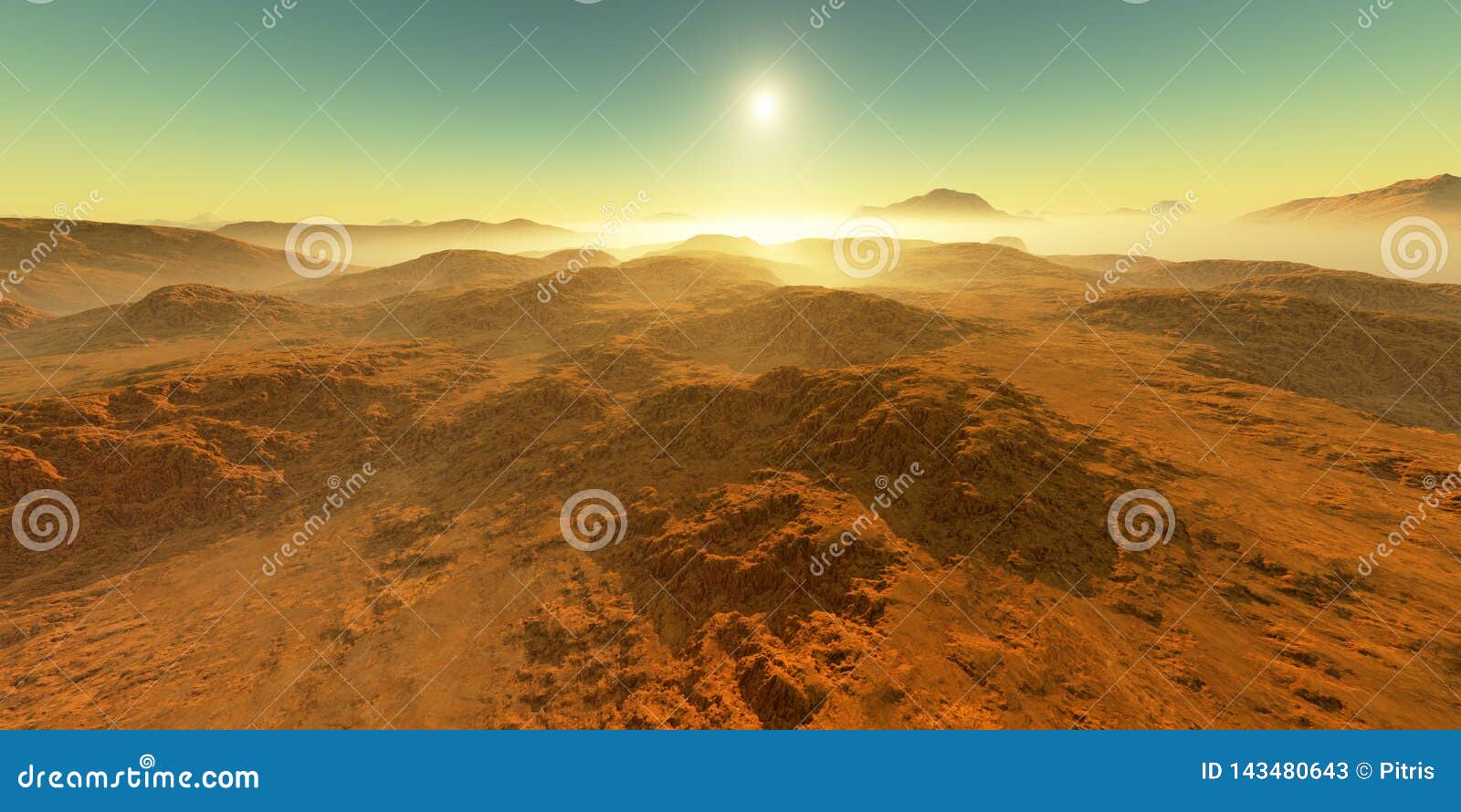 Sunset on Mars. Martian Landscape Stock Illustration - Illustration of ...