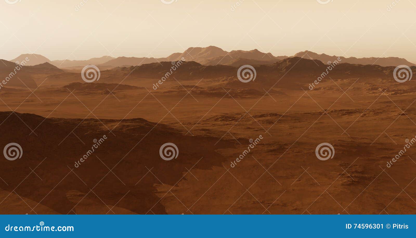 Sunset on Mars. Martian Landscape Stock Illustration - Illustration of ...